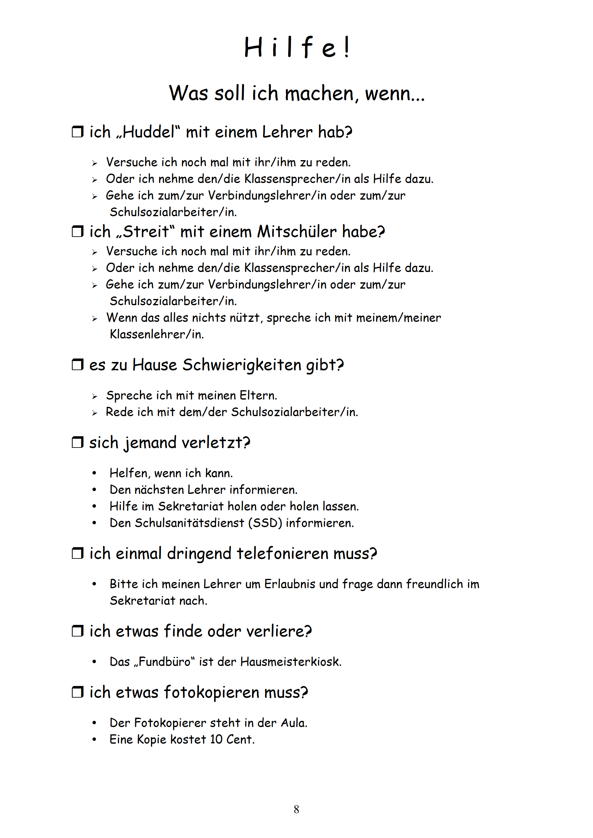 H i l f e ! Was soll ich machen, wenn… – Ida-Purper-Schule